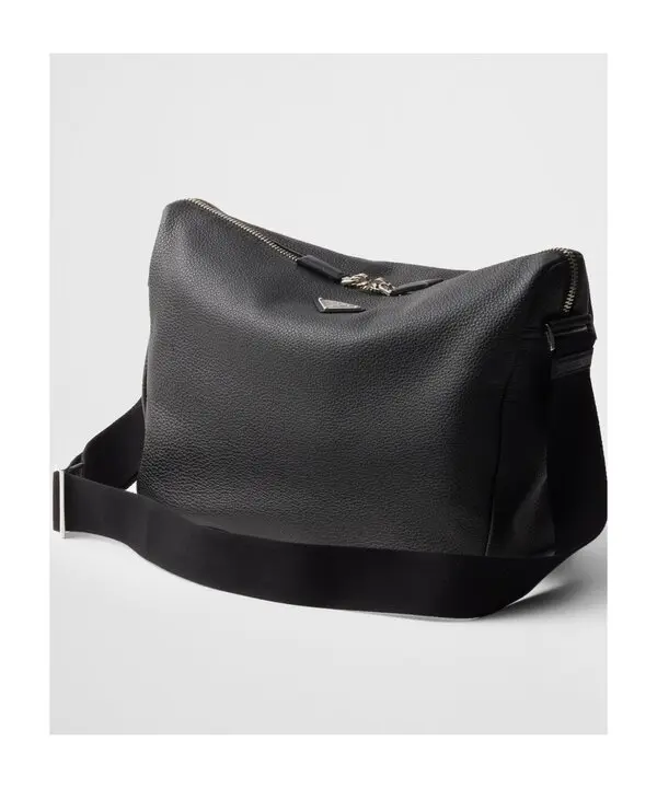 Prada Logo Plaque Zipped Shoulder Bag - Black