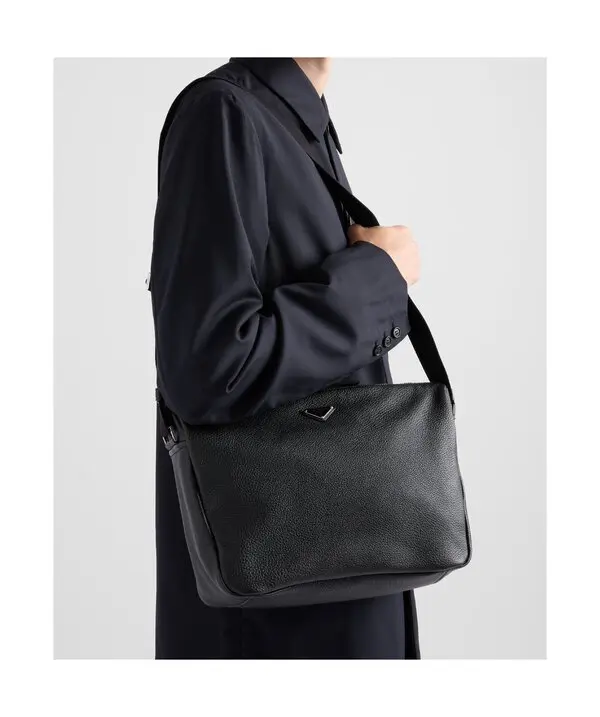 Prada Logo Plaque Zipped Shoulder Bag - Black