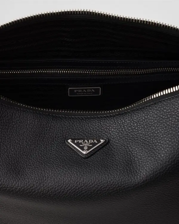 Prada Logo Plaque Zipped Shoulder Bag - Black