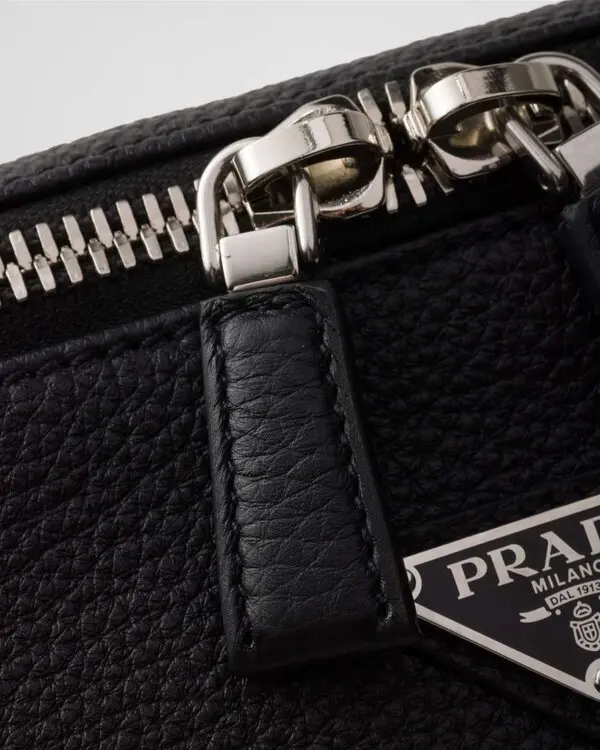 Prada Logo Plaque Zipped Shoulder Bag - Black