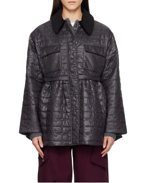 GANNI Quilted Midi Jacket With Lapel Collar - Phantom Black
