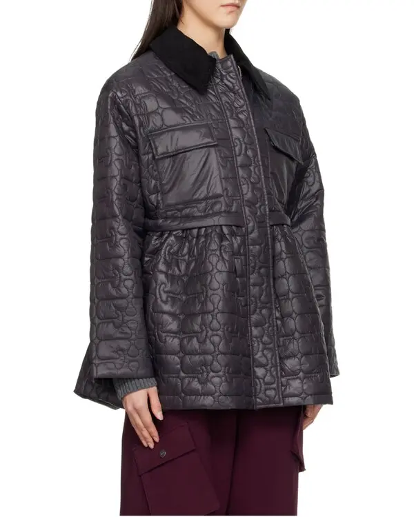GANNI Quilted Midi Jacket With Lapel Collar - Phantom Black