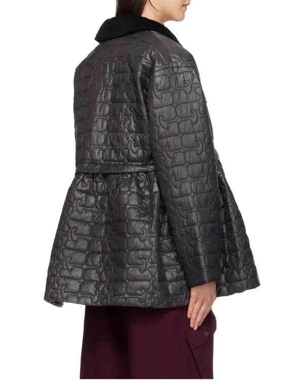 GANNI Quilted Midi Jacket With Lapel Collar - Phantom Black