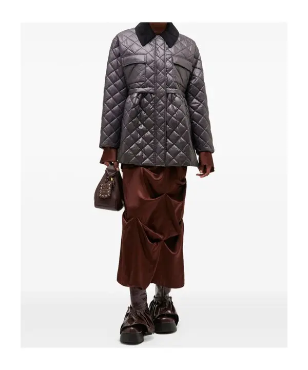 GANNI Quilted Midi Jacket With Lapel Collar - Phantom Black