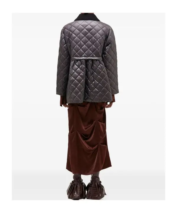 GANNI Quilted Midi Jacket With Lapel Collar - Phantom Black