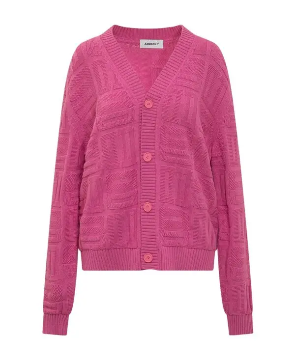AMBUSH Monogram Knitted Buttoned V-neck Cardigan - Pink
