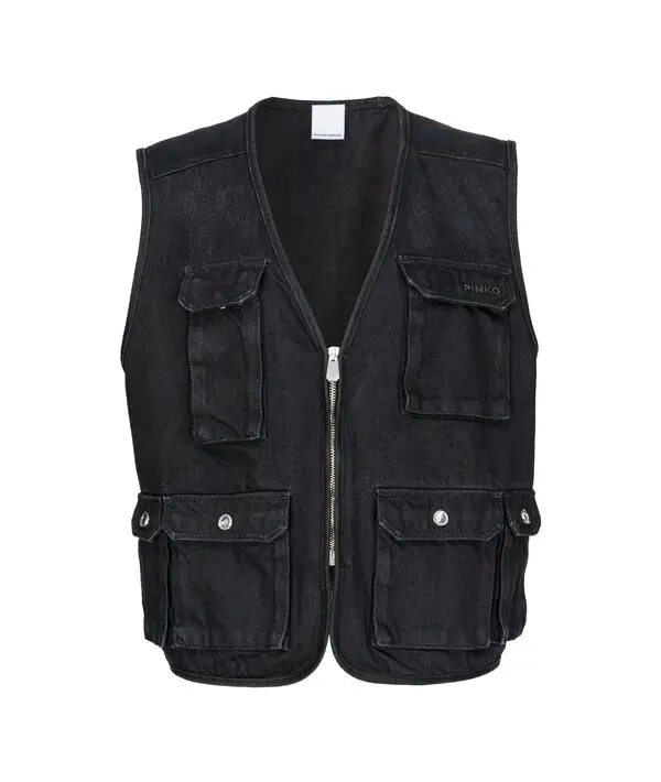 Pinko Zip-up Denim Gilet - Black