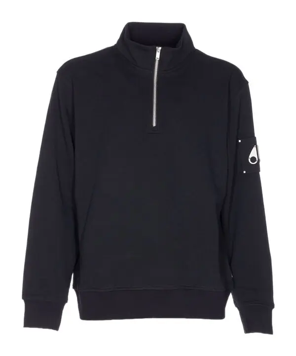 Moose Knuckles Quarter-zip Sweatshirt With Logo Detail - Black