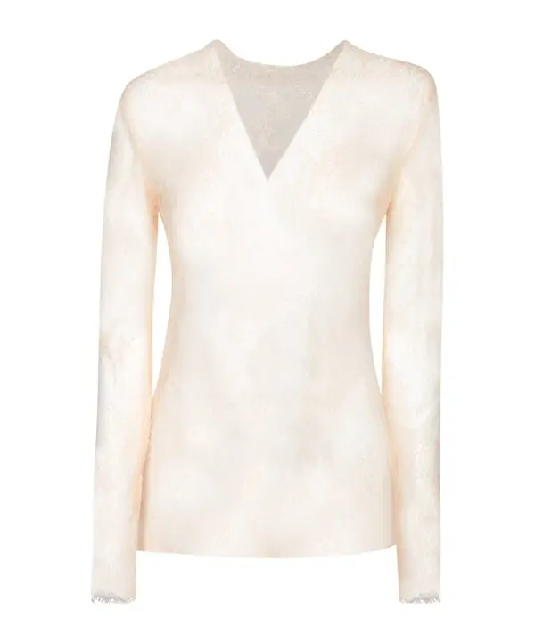 Alberta Ferretti Long Sleeve V-neck Lace Top - No