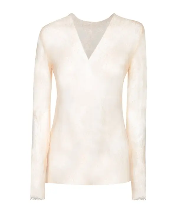 Alberta Ferretti Long Sleeve V-neck Lace Top