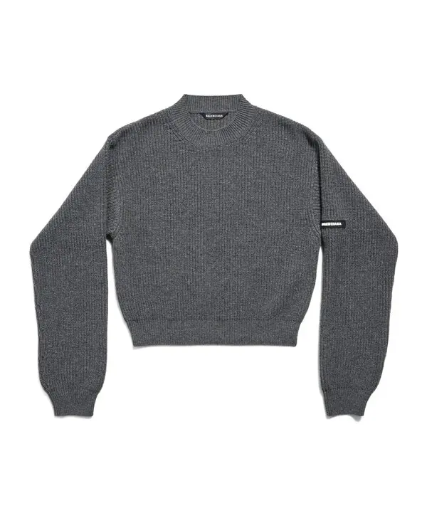 Balenciaga Logo Patch Cropped Sweater - Grey