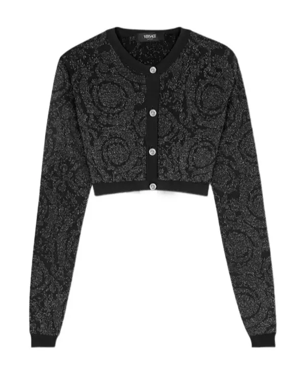 Versace Barocco Button-up Cropped Cardigan - Black