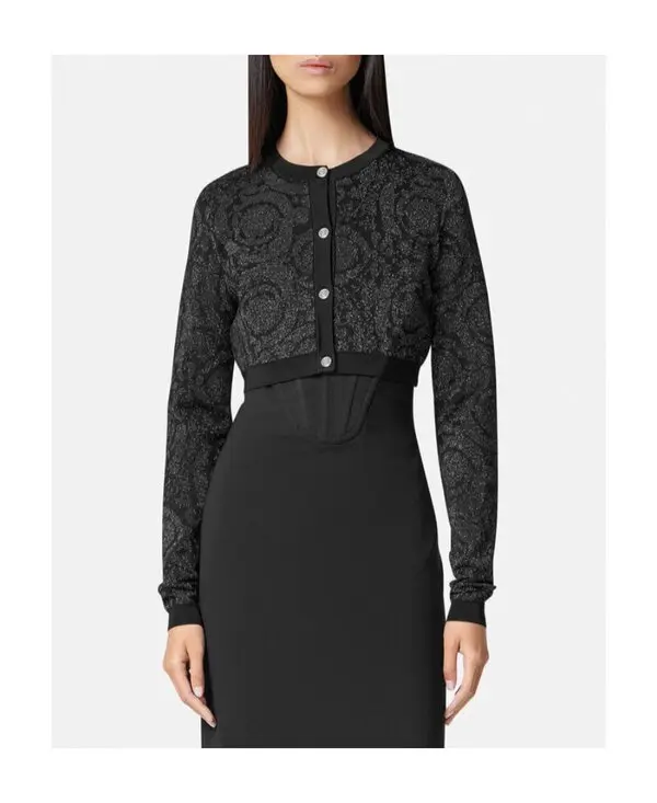 Versace Barocco Button-up Cropped Cardigan - Black