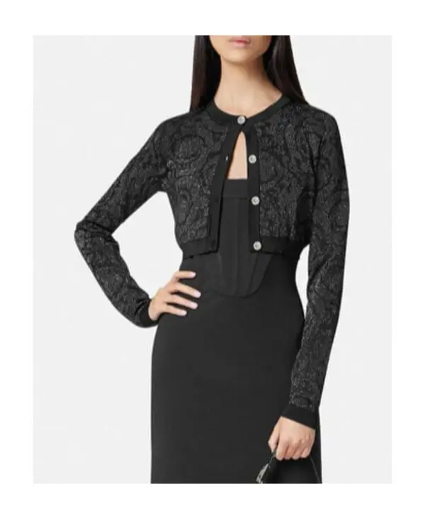 Versace Barocco Button-up Cropped Cardigan - Black