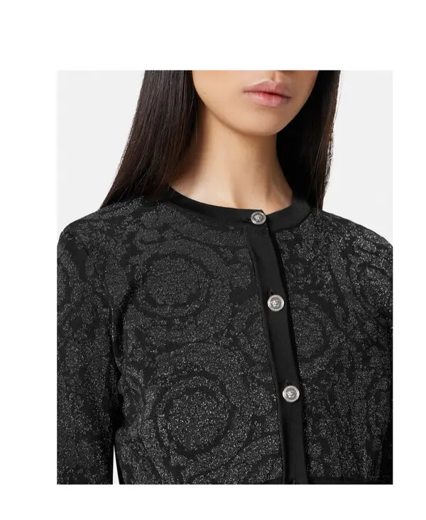 Versace Barocco Button-up Cropped Cardigan - Black