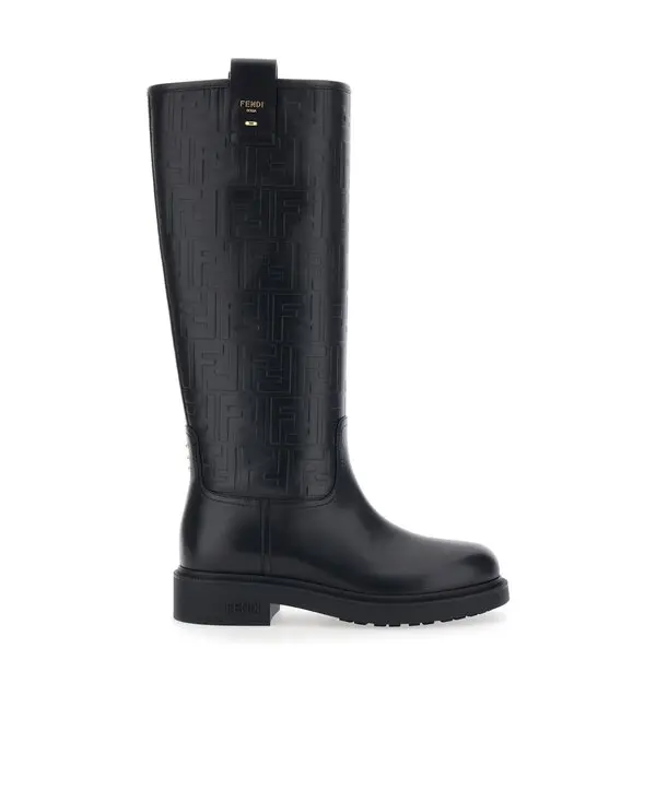 Fendi All-over Ff Embossed Knee-high Boots - Black