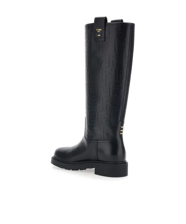 Fendi All-over Ff Embossed Knee-high Boots - Black