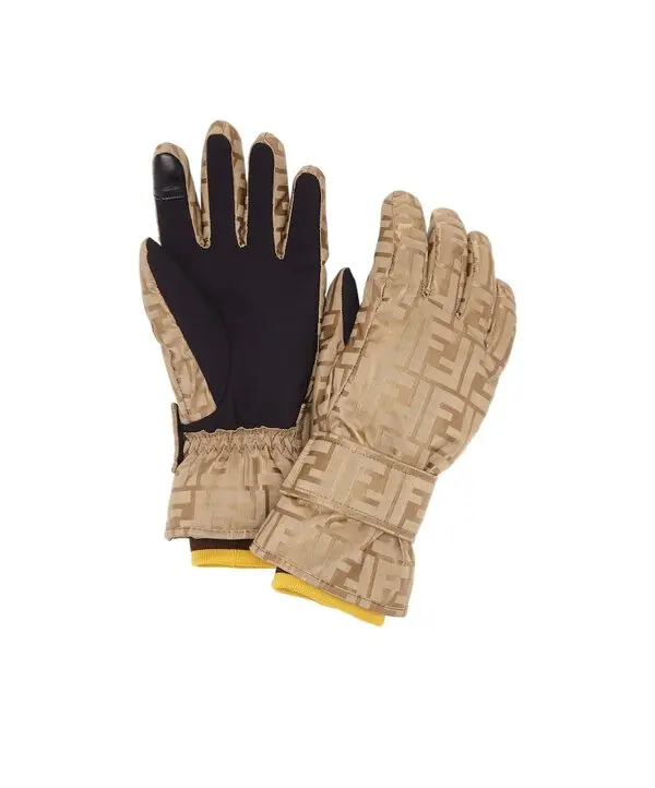 Fendi Monogrammed Panelled Gloves - Beige