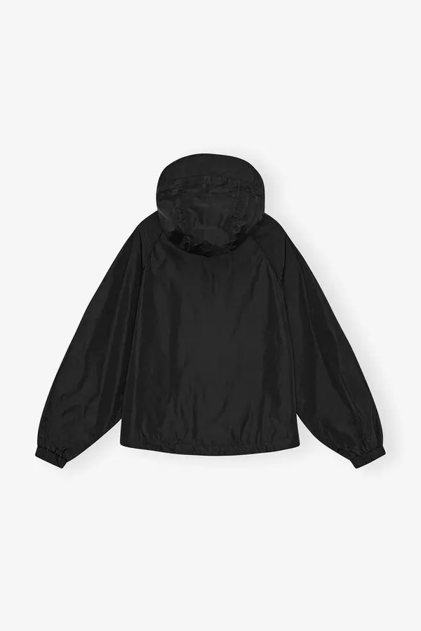 GANNI Hooded Long Sleeve Jacket With Graphic Detail - Black