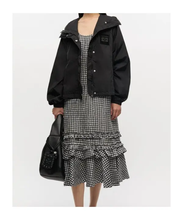 GANNI Hooded Long Sleeve Jacket With Graphic Detail - Black
