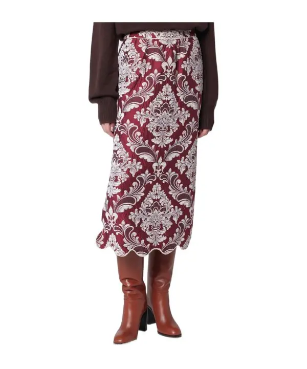Farm Rio Patterned-jacquard Scallop-hem Midi Skirt - Wine Red