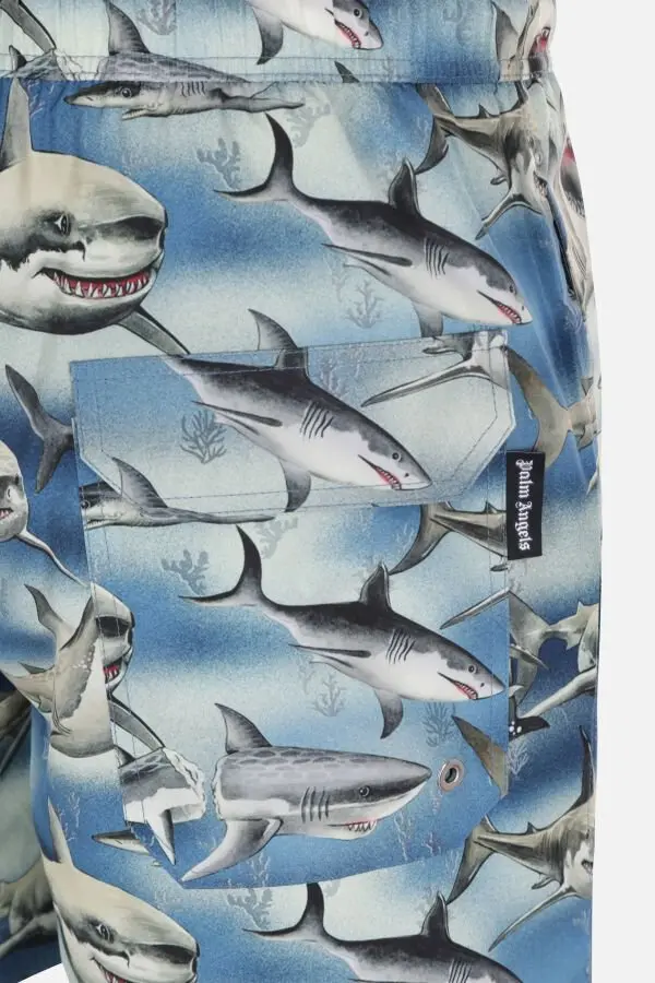 Palm Angels Shark Print Drawstring Swim Shorts