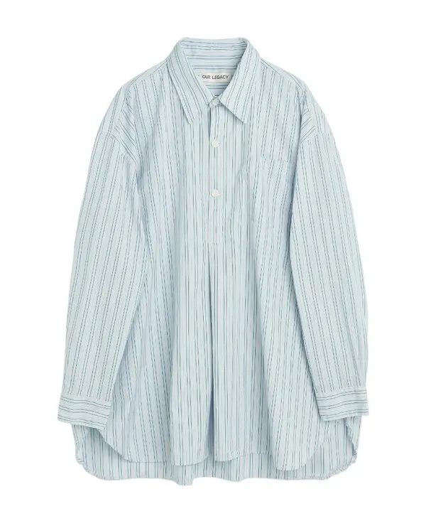 Our Legacy Oversized Popover Shirt With Stripe Pattern - Blue