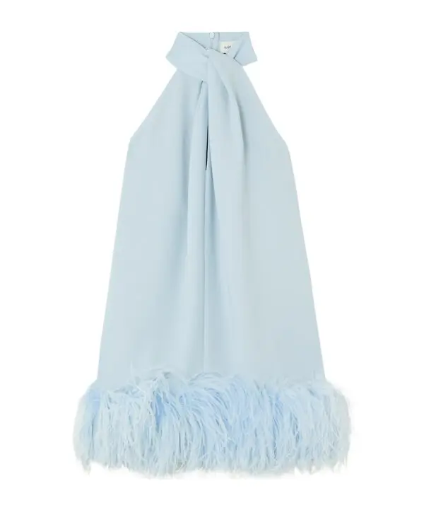16Arlington Cynthia Feather-trimmed Halterneck Mini Dress - Blue