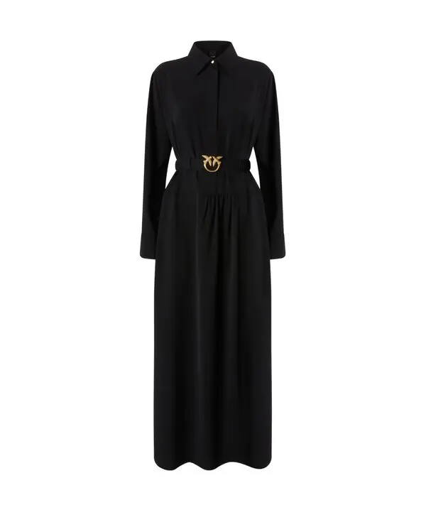 Pinko Long-sleeved Belted Maxi Dress - Black