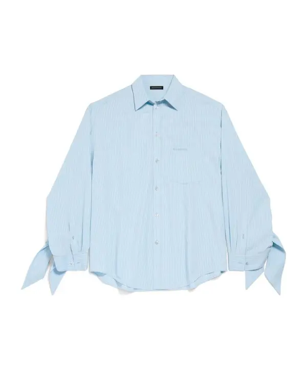 Balenciaga Striped Collared Long-sleeve Shirt - Sky Blue And White