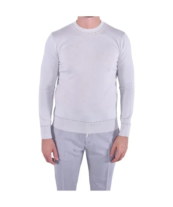 Eleventy Round Neck Long Sleeve Knitted Sweater - White