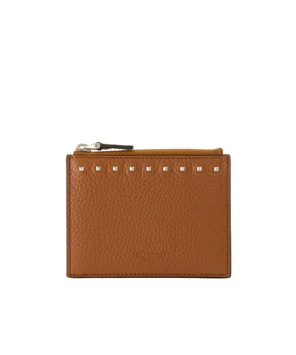Valentino Garavani Rockstud Zipped Card Holder - Brown