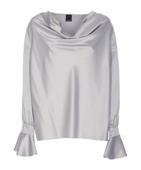 Pinko Long-sleeved Satin Shirt With Button Cuffs - Gray
