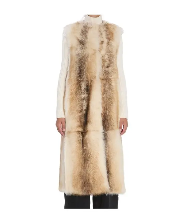 YVES SALOMON Long Fur Vest - Nude