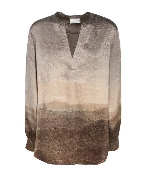 PIERRE-LOUIS MASCIA Landscape Print Silk Top