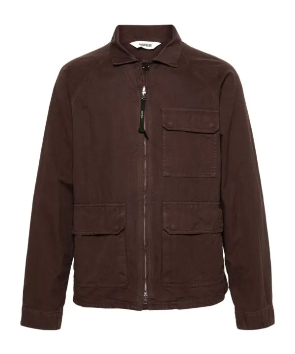 Aspesi Chambray Zip Up Cargo Jacket - Black