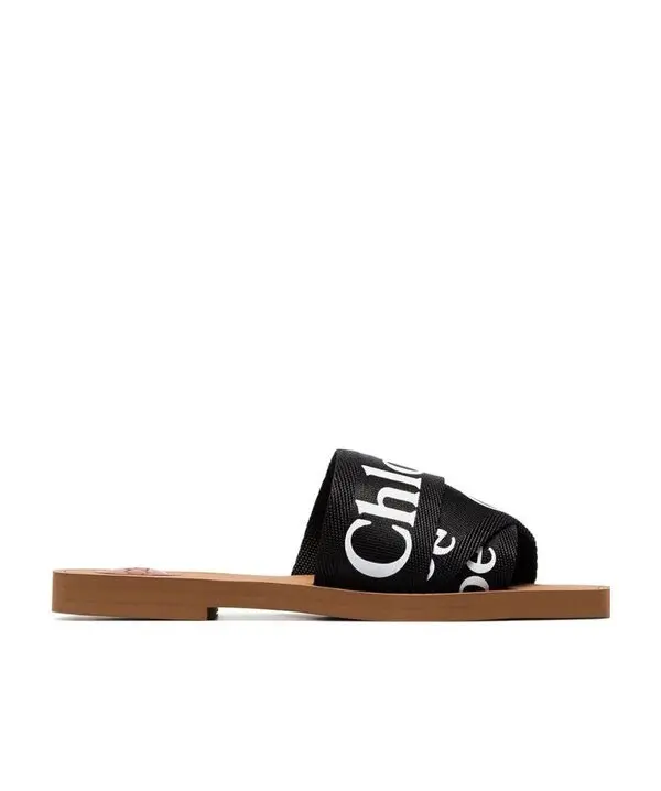 Chloé Logo Slide Sandals - Black
