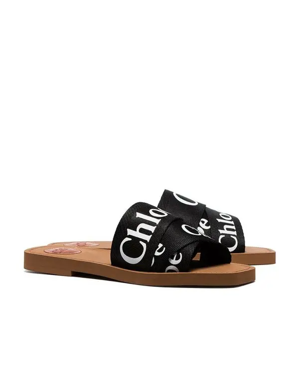 Chloé Logo Slide Sandals - Black
