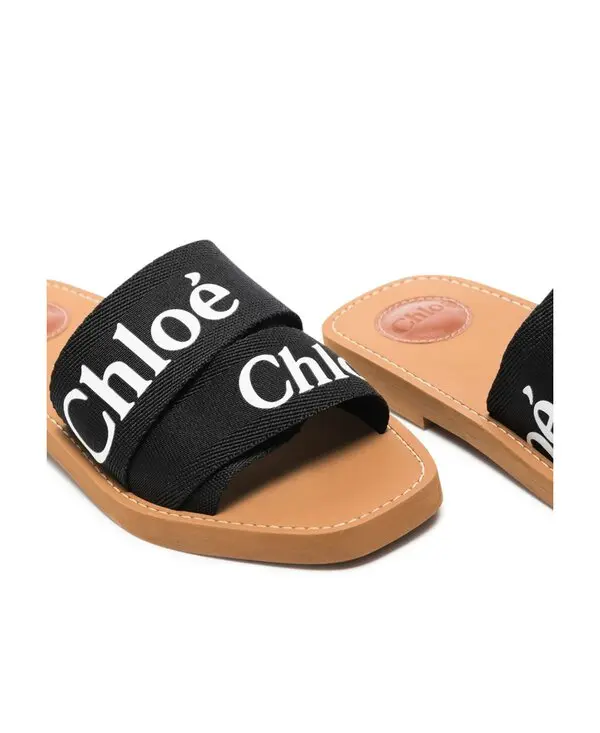 Chloé Logo Slide Sandals - Black