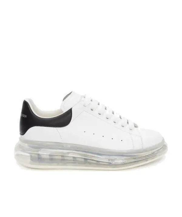 Alexander McQueen Oversized Low-top Sneakers In Smooth Leather With Transparent Sole - White