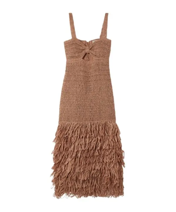 Farm Rio Crochet Maxi Dress With Fringe Detail
