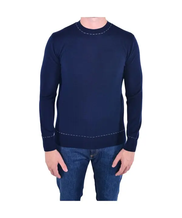 Eleventy Ribbed Crew Neck Knitwear With Decorative Seam Details - Blue