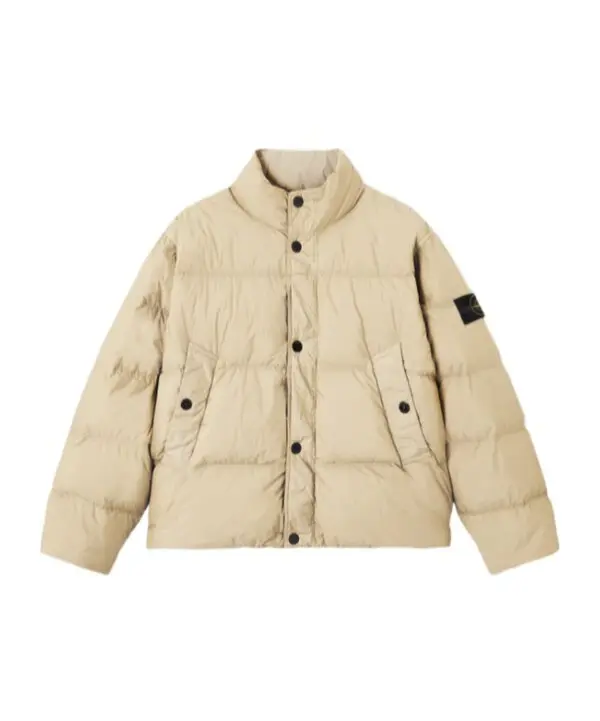 Stone Island Logo Patch High Neck Puffer Jacket - Desert