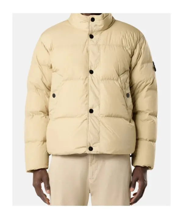 Stone Island Logo Patch High Neck Puffer Jacket - Desert