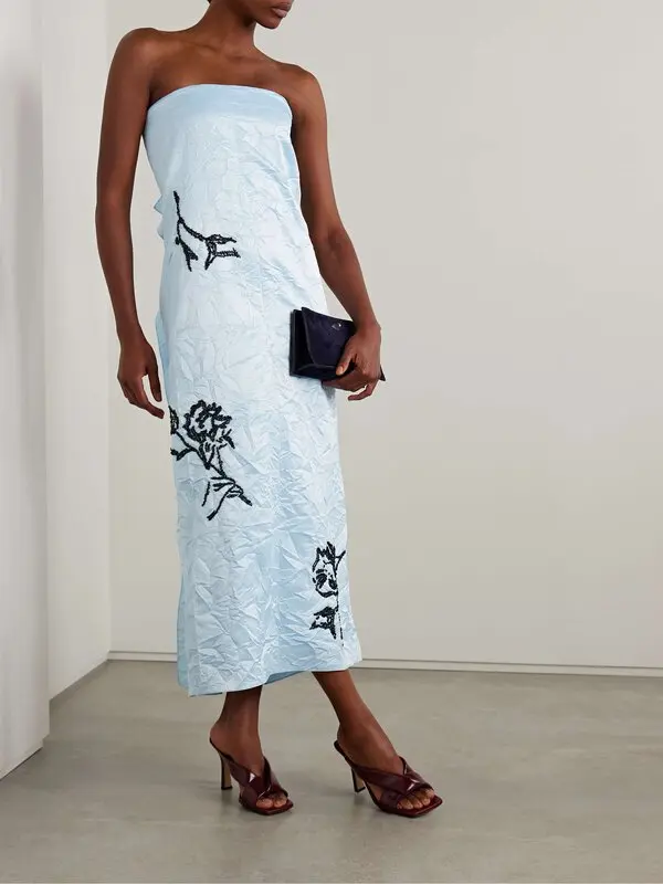 Erdem Strapless Embellished Pleated Dress