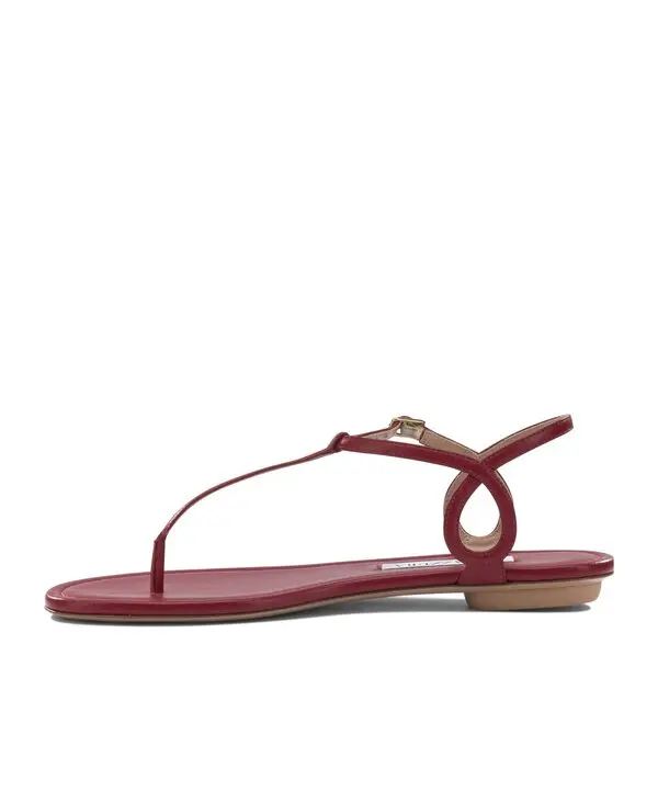 AQUAZZURA Buckle Detail Open Toe Flat Sandals - Red