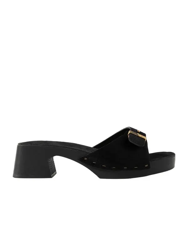 Khaite Britt Clog Haircalf Buckle Mules - Black