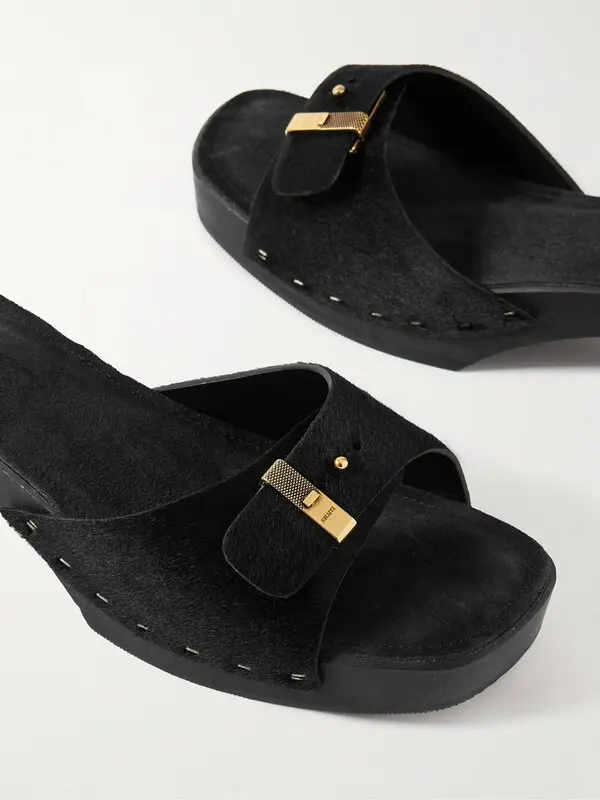 Khaite Britt Clog Haircalf Buckle Mules - Black