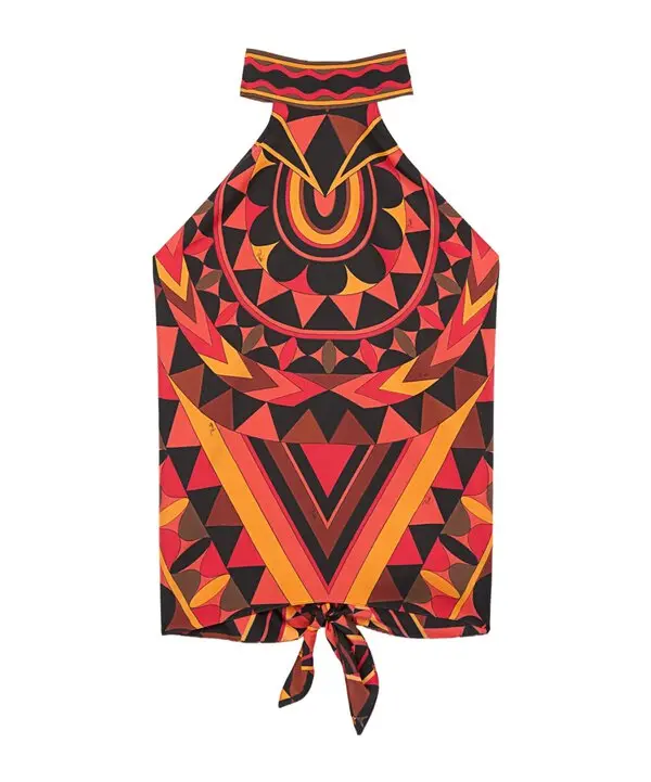 Emilio Pucci Printed Halterneck Top - Orange And Black