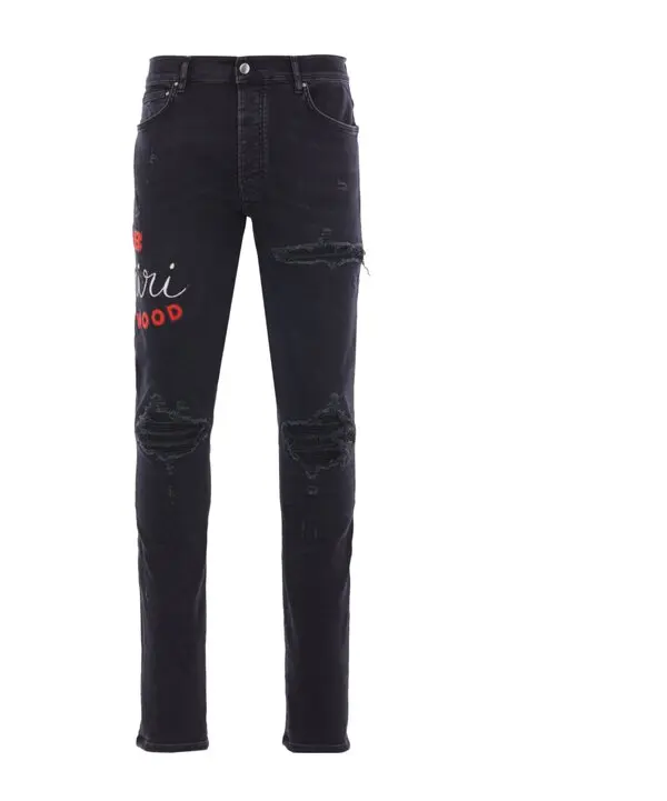 Amiri Embroidered Distressed Jeans - Black